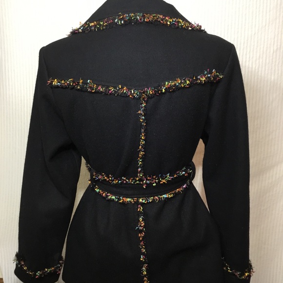KC Collections | Jackets & Coats | Black Wool Coat With Multi Color ...